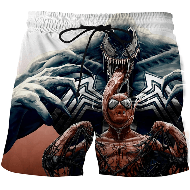 Venom Shorts Anti-Hero Venom And Spiderman Beach Shorts Black Red – Unifinz