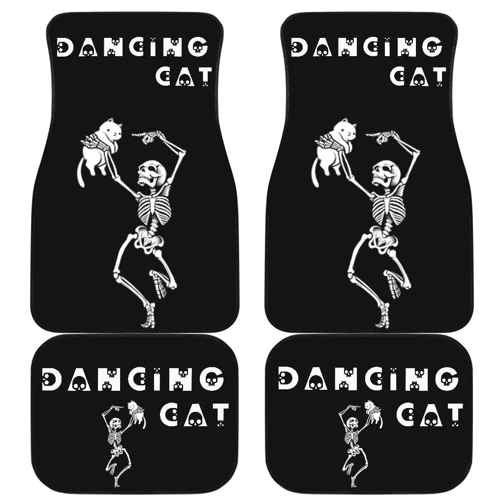 Halloween Car Mats Dancing Skeleton Holding Fat Cat Car Floor Mats Bla ...