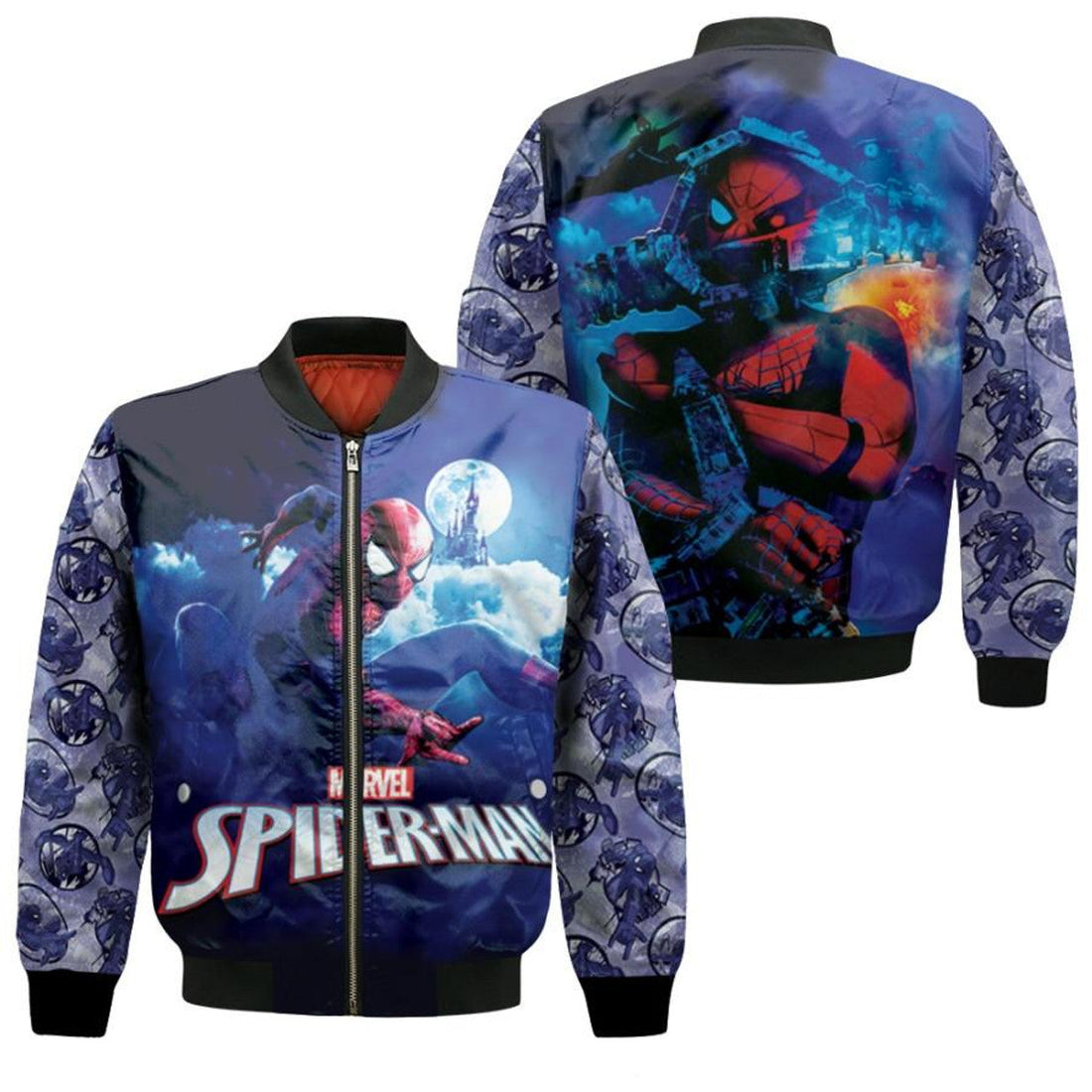 Spiderman Bomber Jacket Spiderman Night Sky Graphic Bomber Blue Unisex ...