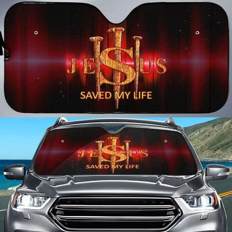 Jesus Car Sun Shade Jesus Saved My Life Winshield Sun Shade Red – Unifinz