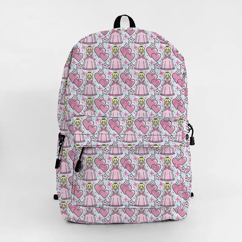 Mario Backpack Princess Peach Heart Star Pattern Backpacks Pink – Unifinz