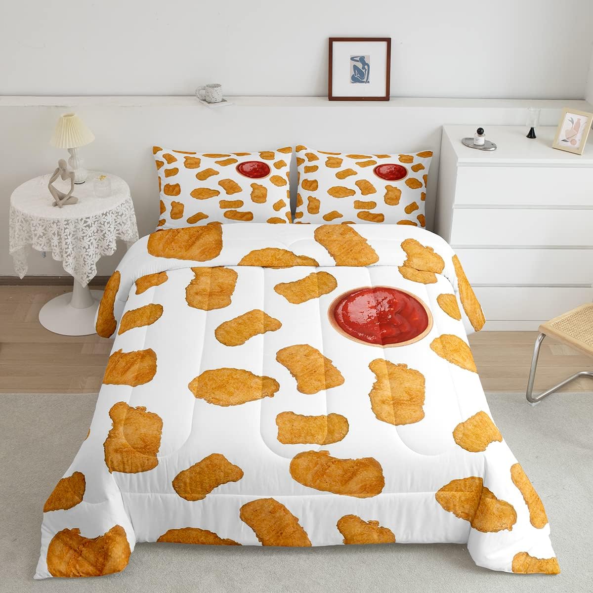 Funny Bedding Set Funny Yummy Fried Chicken Nuggets Duvet Covers White ...