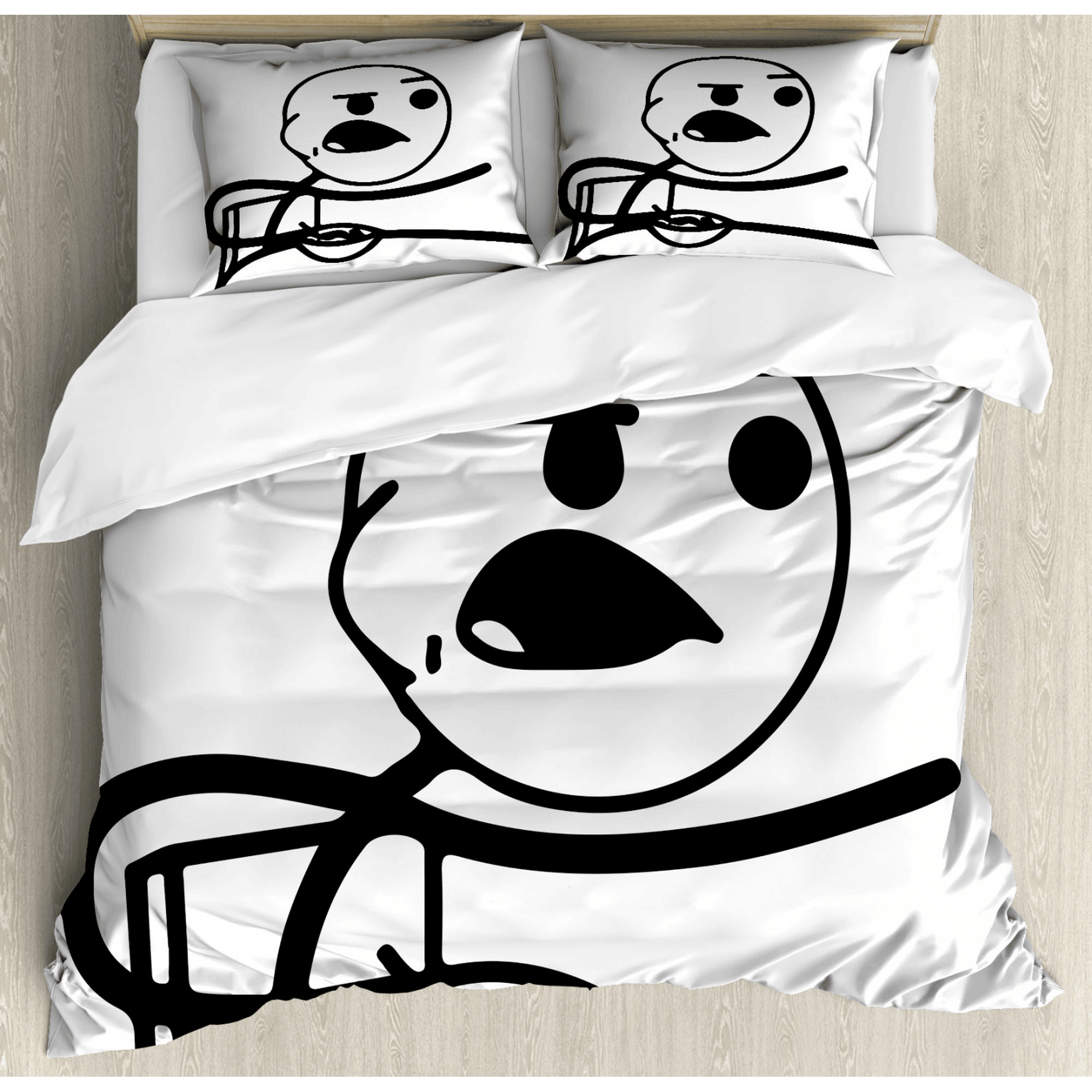 Funny Bedding Set Humor Funny Stickman Eating Duvet Covers White Uniqu ...