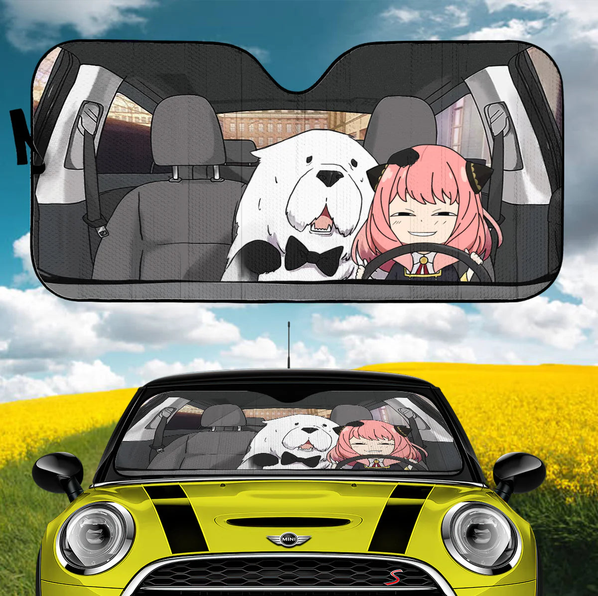SpyxFamily Car Sun Shade Anya Evil Face And Bond Winshield Sun Shade P ...