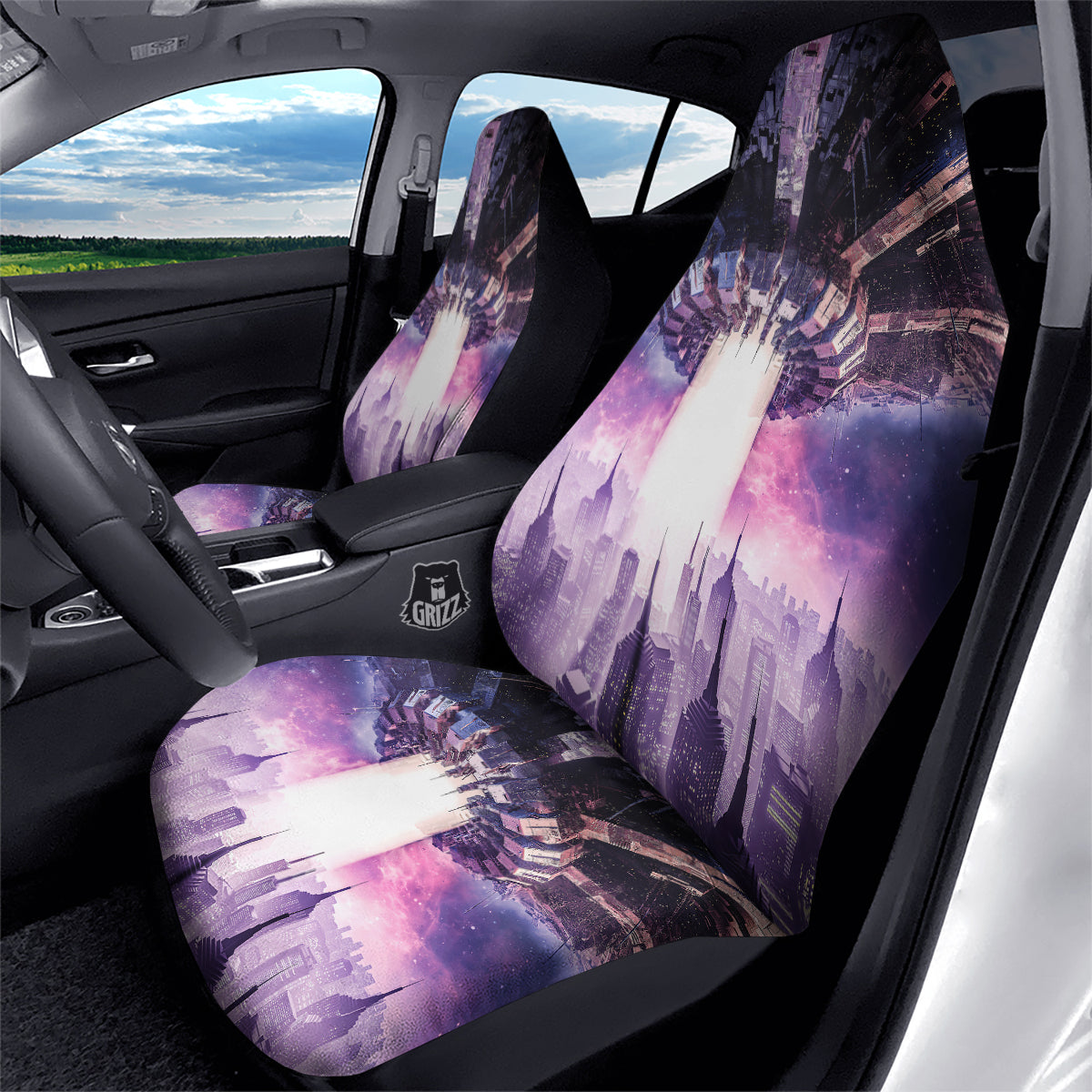 UFO Car Seat Covers UFO Of Alien Invasion Graphic Seat Covers Purple ...