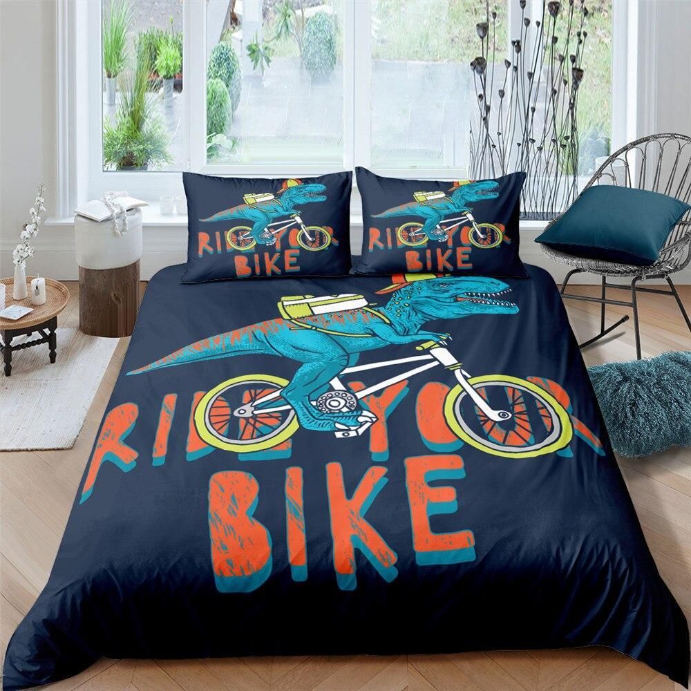 Bicycle Bedding Set T-rex Ride Your Bike Duvet Covers Blue Unique Gift ...