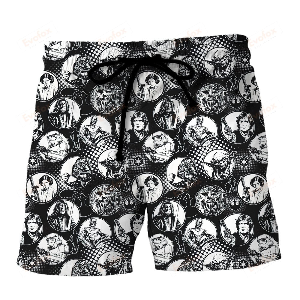 SW Shorts SW Characters In Bubble Pattern Beach Shorts Black White ...