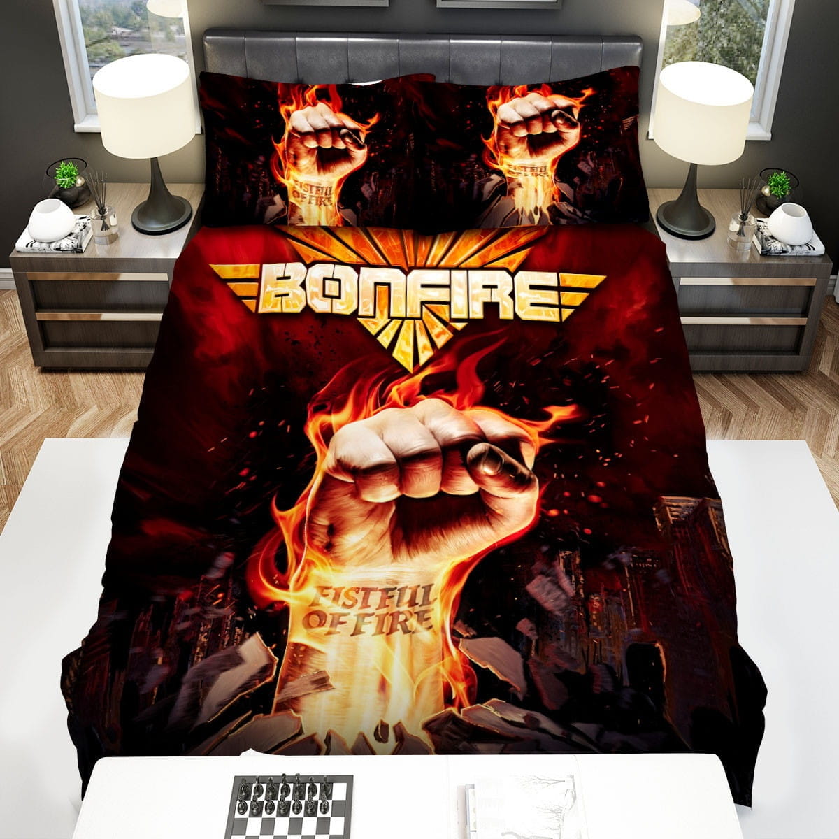 Firefighter Bedding Set Fistful Of Fire Bonfire Duvet Covers Black Uni ...