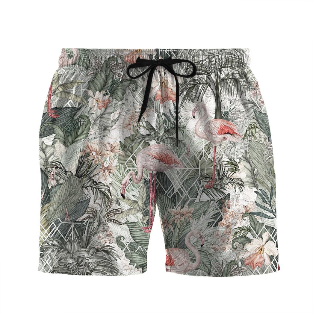 Flamingo Shorts Art Style Flamingo Tropical Jungle Beach Shorts Gray ...