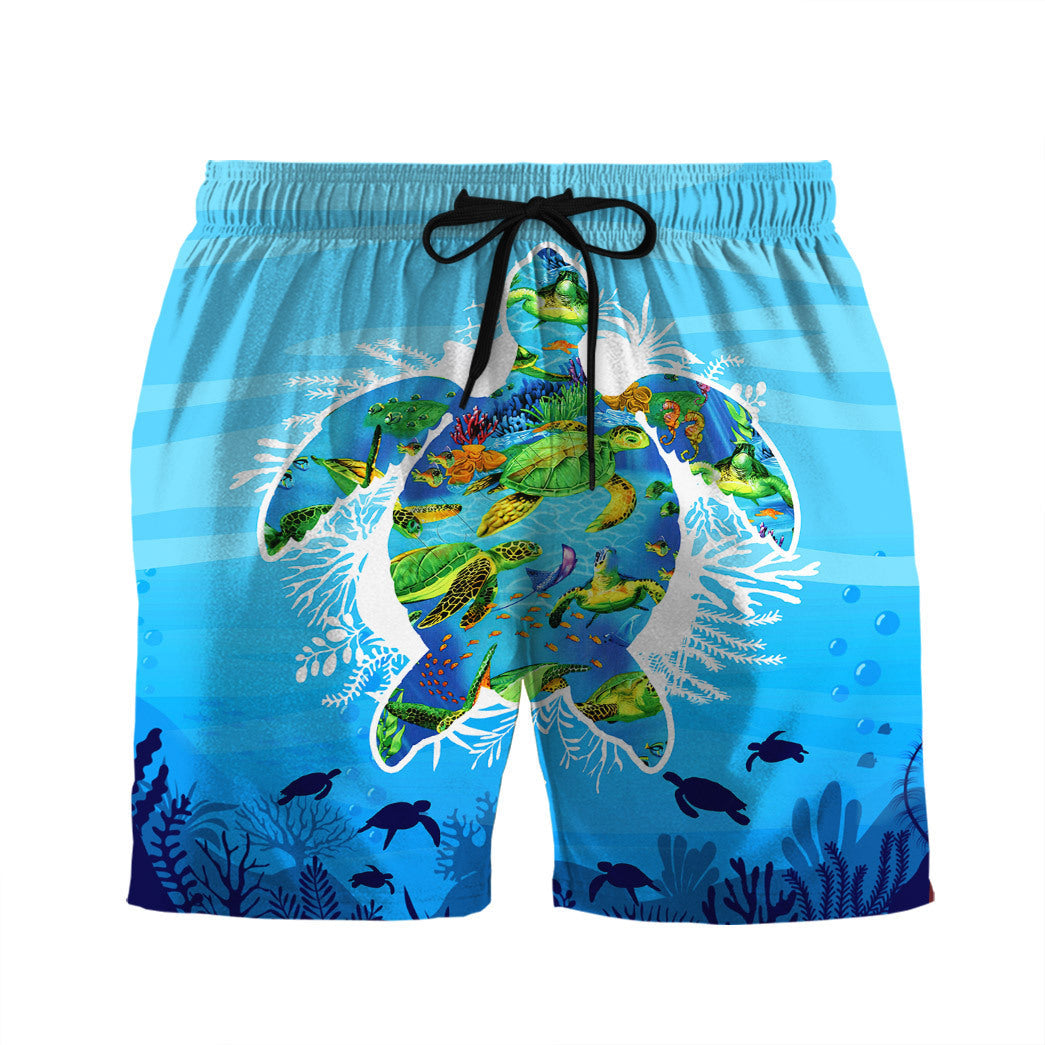 Turtle Shorts Sea Turtle Graphic Silhouette Beach Shorts Blue – Unifinz