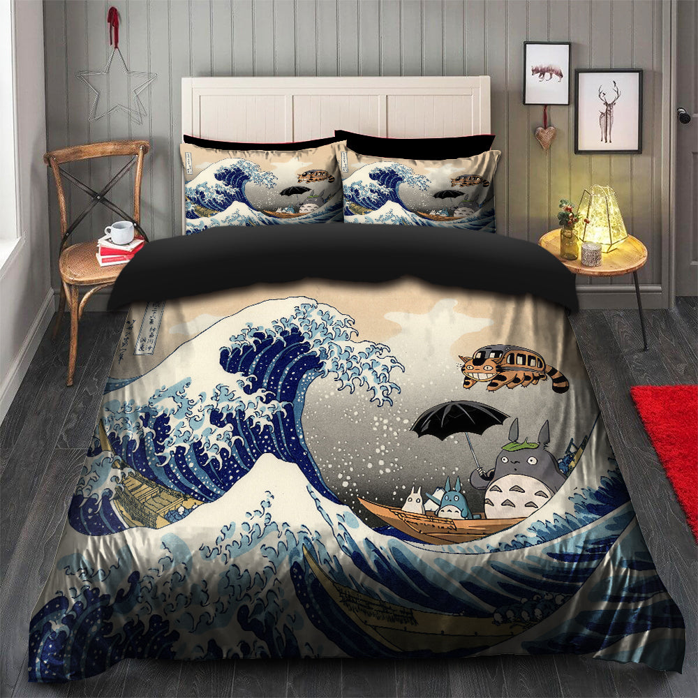 SGhibli Bedding Set Totoro The Great Wave Japan Duvet Covers Colorful ...