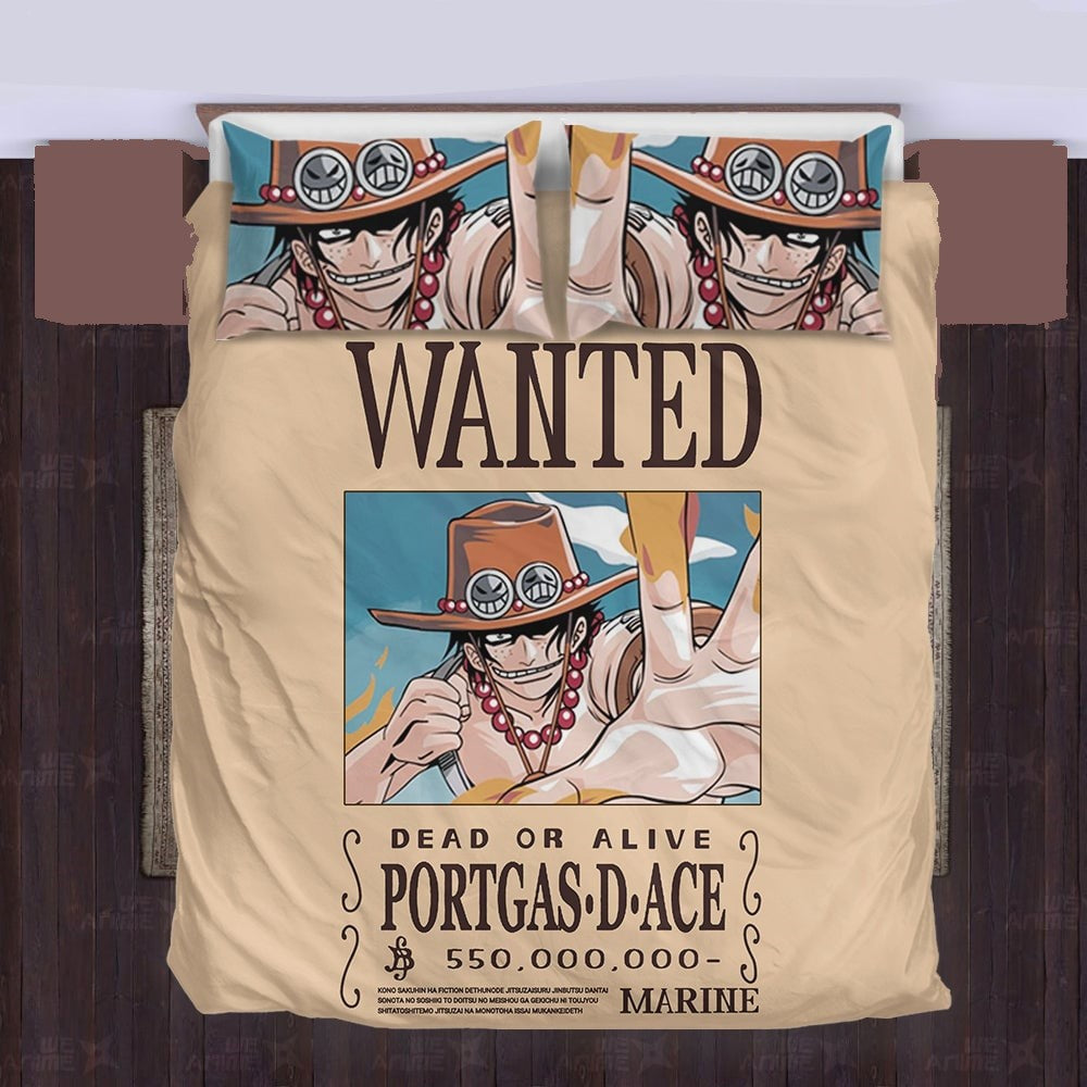 One Piece Bedding Set Portgas D Ace Wanted Paper Duvet Covers Brown Un ...