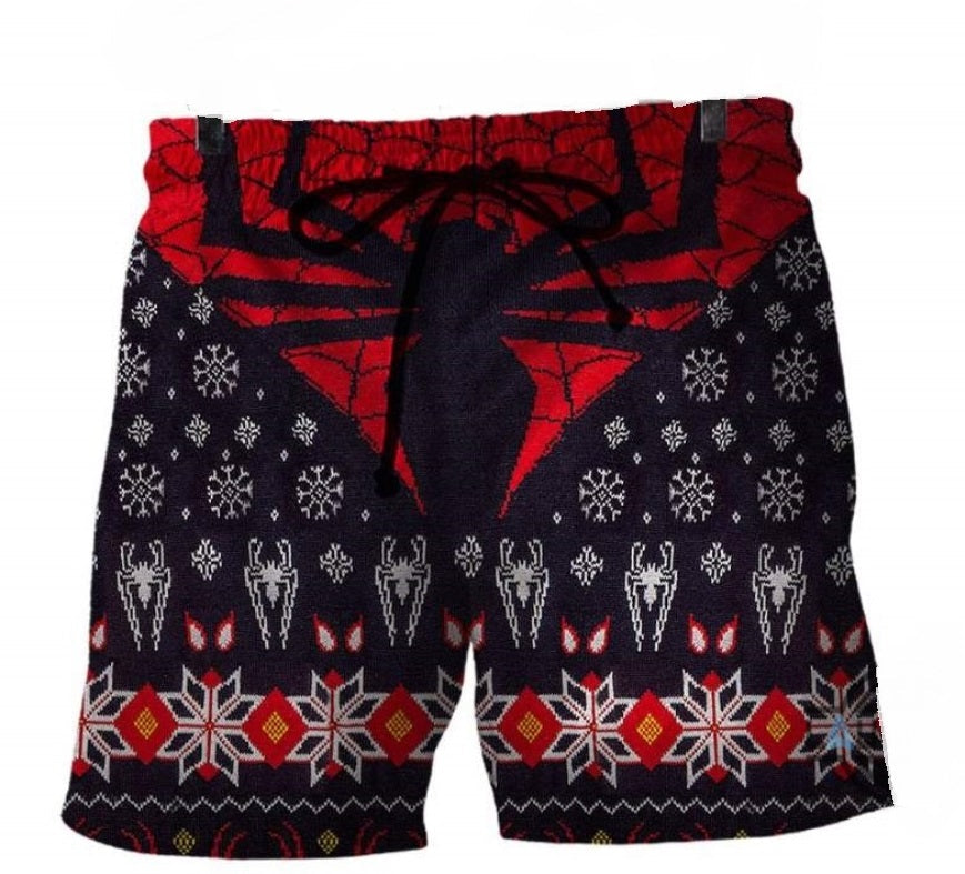 Spiderman Shorts Spiderman Symbol Christmas Pattern Beach Shorts Black ...