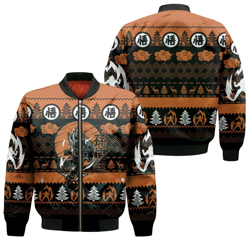 Dragon Ball Bomber Jacket Son Goku Super Saiyan Pattern Bomber Black O ...