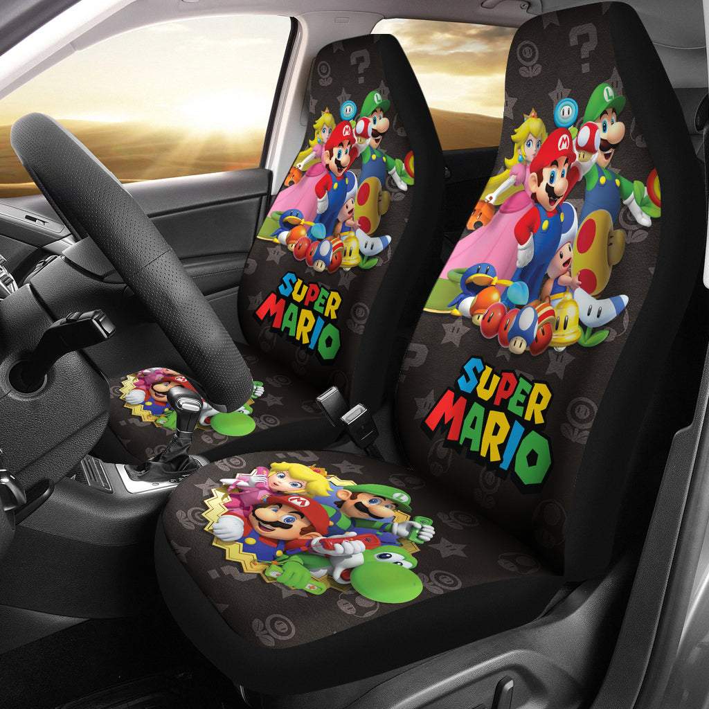 Mario Car Seat Covers Super Mario Characters Graphic Seat Covers Black ...