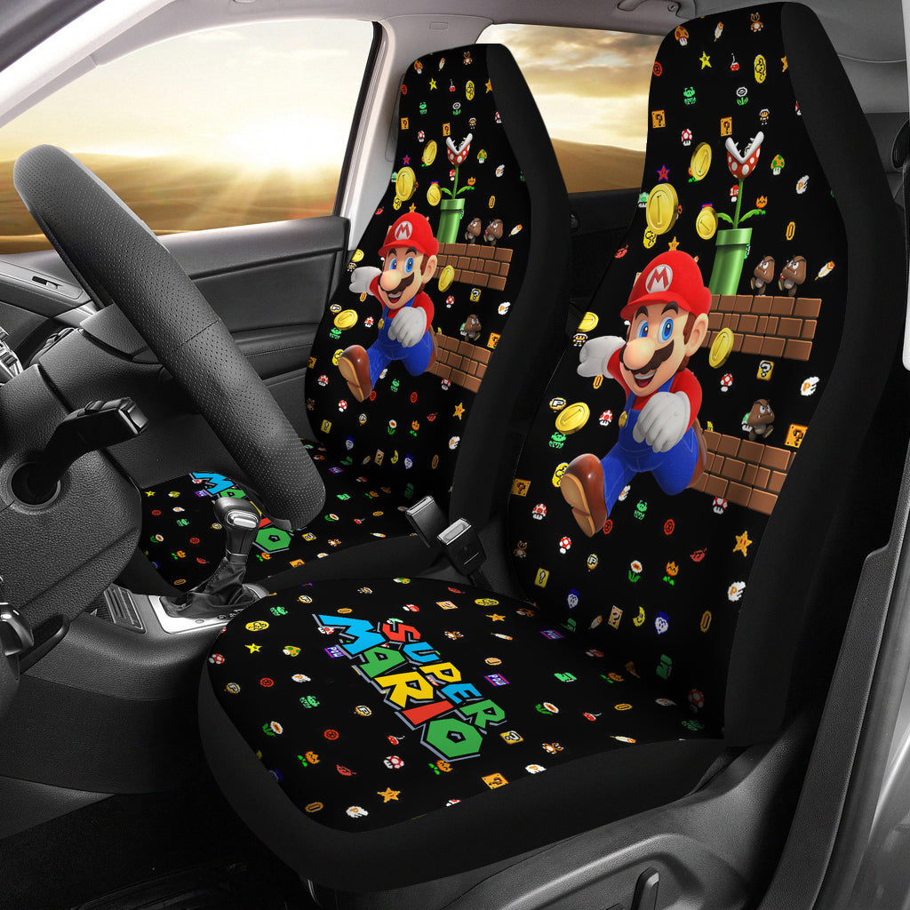 Mario Car Seat Covers Mario And Game Items Pattern Seat Covers Black ...