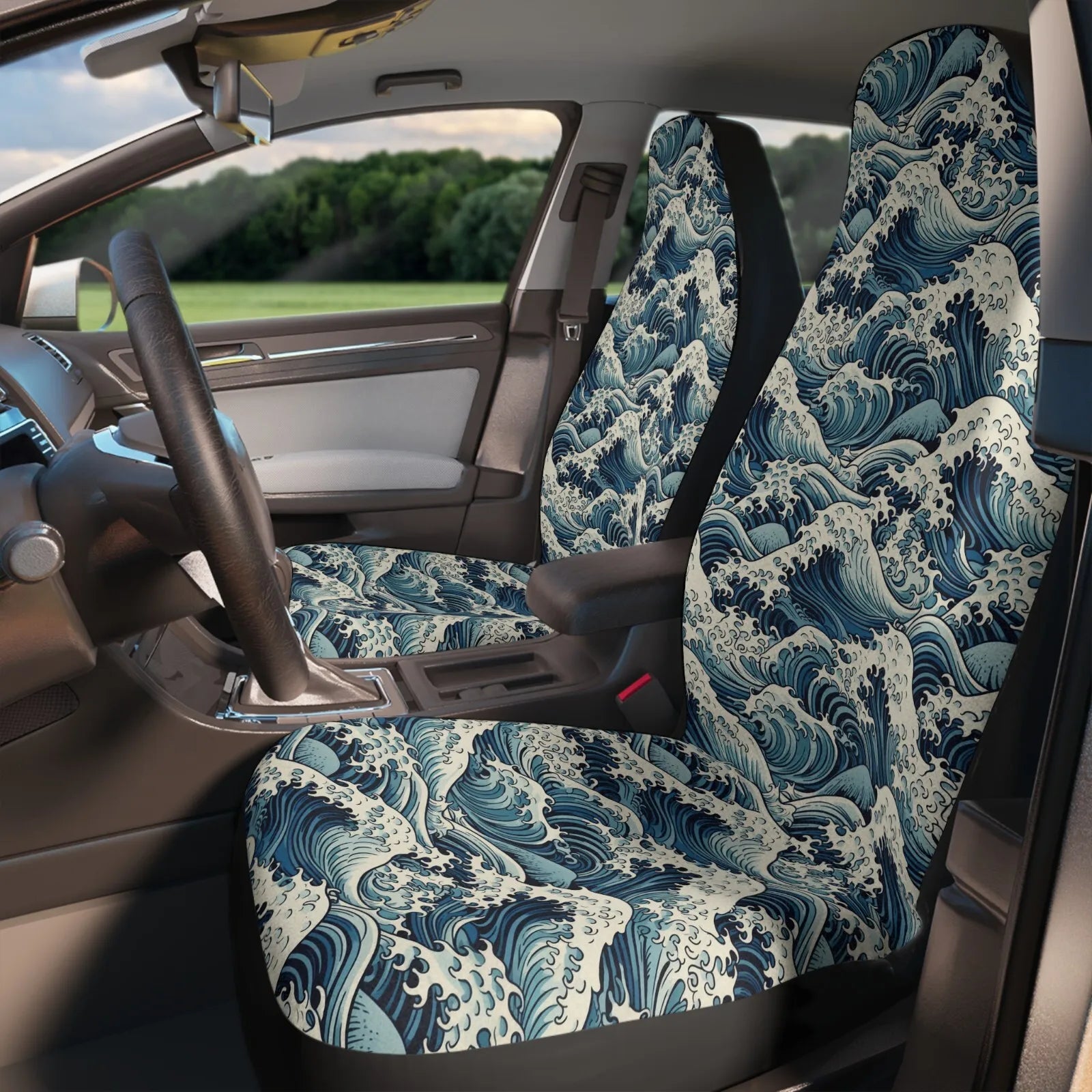 Japanese Car Seat Covers Japanese Great Wave Pattern Seat Covers Blue ...