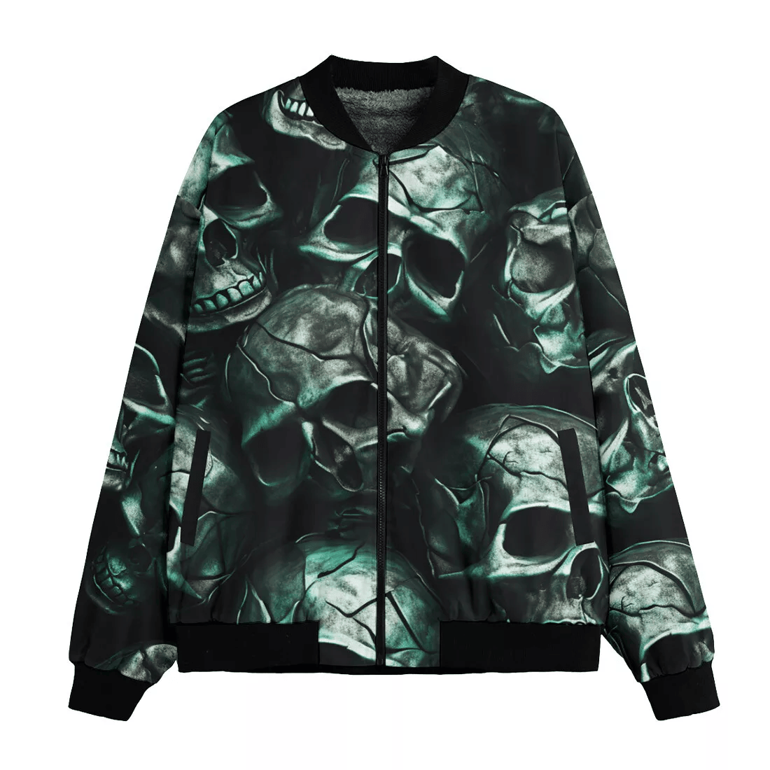 Skull Bomber Jacket Scary Broken Skull Pattern Bomber Black Green Unis ...