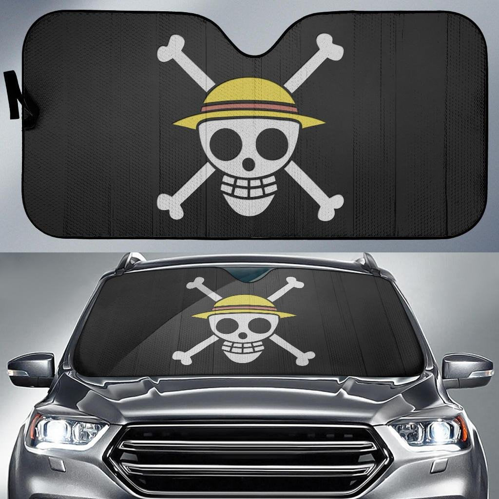 Unifinz One Piece Windshield Shade One Piece Straw Hat Pirate Skull Sy