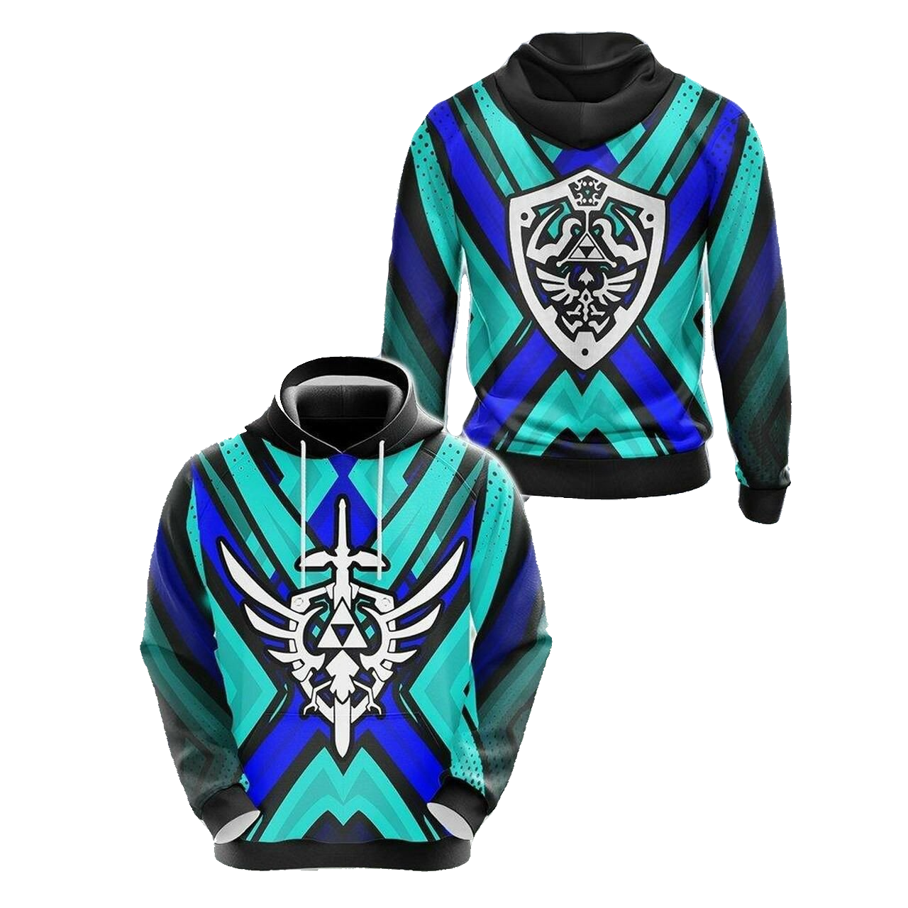 The Legend Of Zelda Hoodie Shield And Master Sword Symbol T-shirt Blue ...