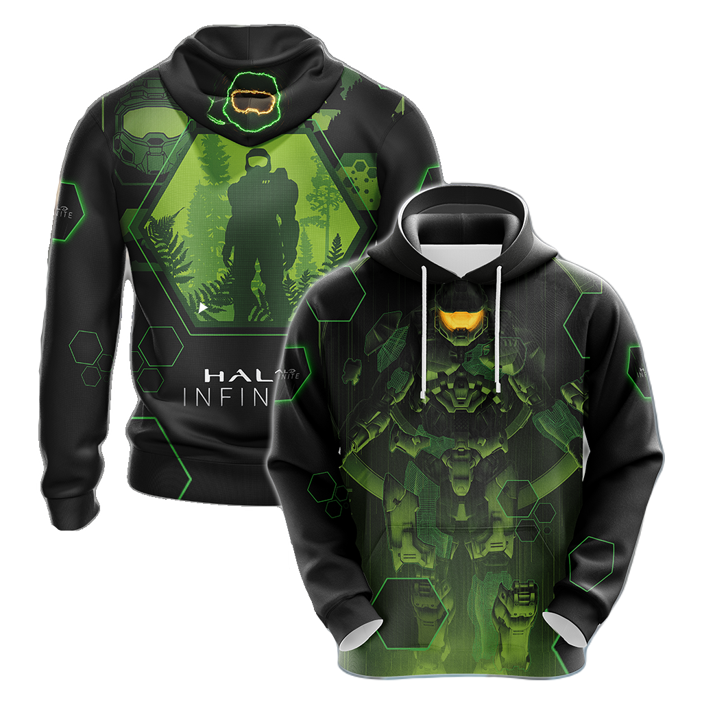 Halo Hoodie Halo Infinite Masterchief Silhouetee T-shirt Black Green U ...