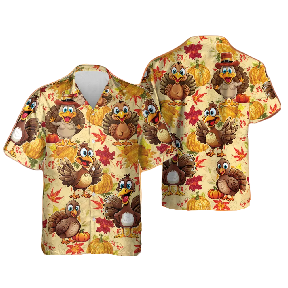 Thanksgiving Hawaii Shirt Pumpkin Turkey Pattern Aloha Shirt Brown Uni ...