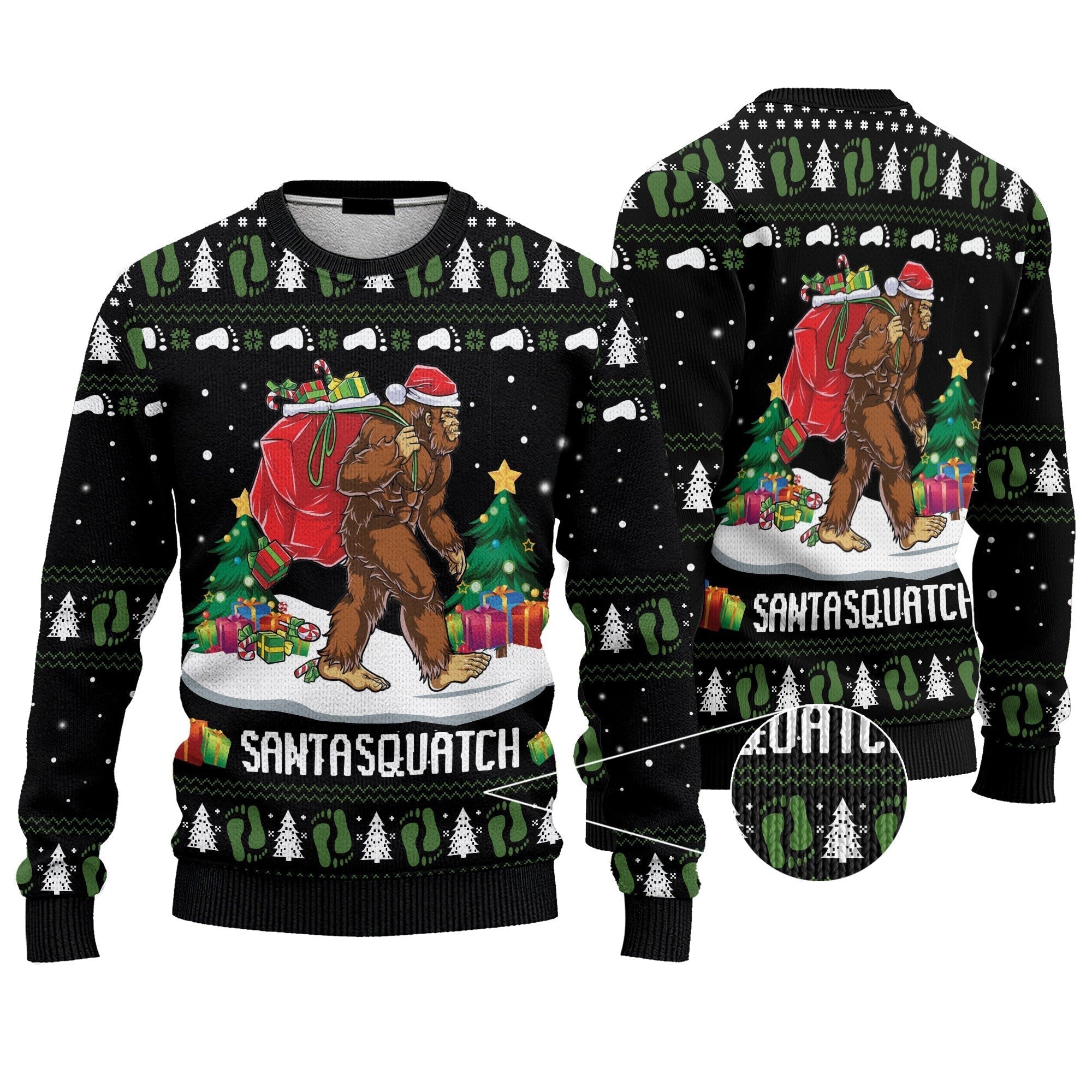 Bigfoot Sweatshirt Bigfoot Santasquatch Feet Pattern Sweatshirt Black ...