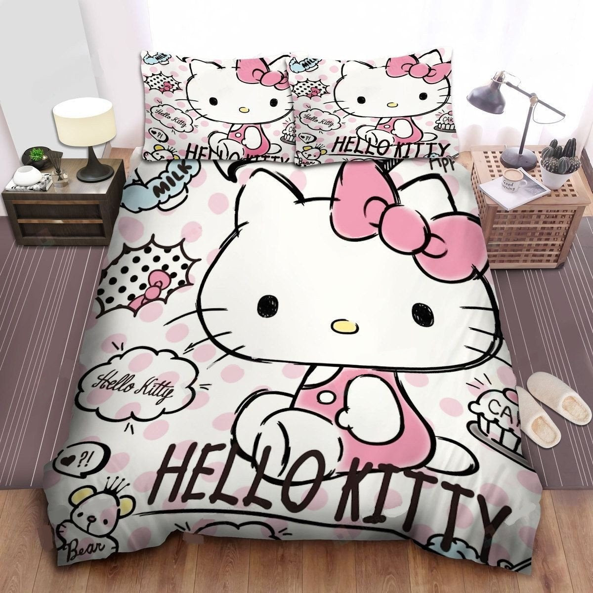 Hello Kitty Bedding Set Hello Kitty Cute Drawings Pattern Duvet Covers ...