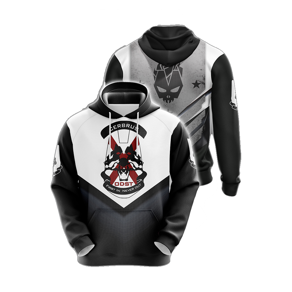 Halo Hoodie Halo ODST First In Never Out Hoodie White Black Unisex ...