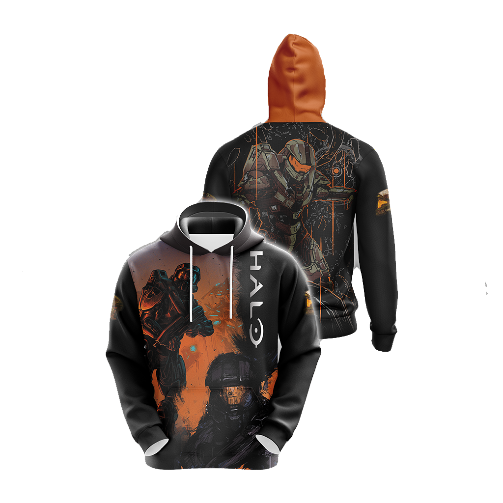 Halo Hoodie Halo Masterchief Graphic Painting Hoodie Black Orange Unis ...