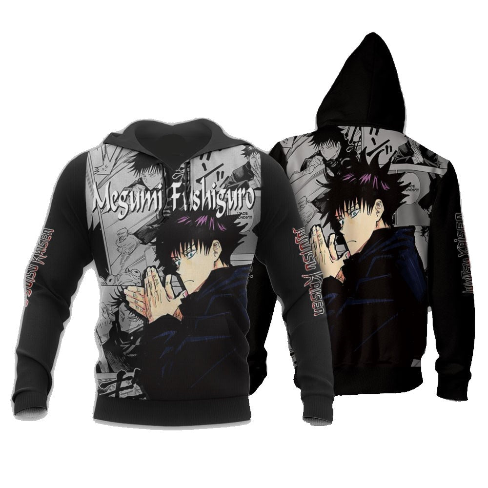 Jujutsu Kaisen Hoodie Megumi Fushiguro Graphic Manga Style Hoodie Blac ...