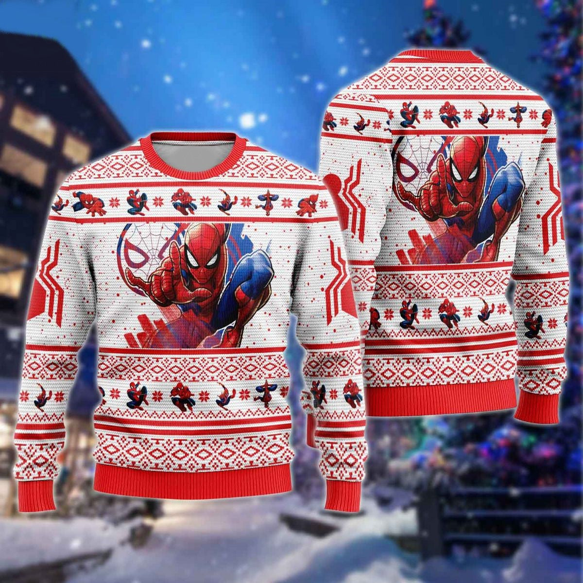 Spiderman Sweatshirt Spider Man Poses Pattern Sweatshirt Red White Uni ...