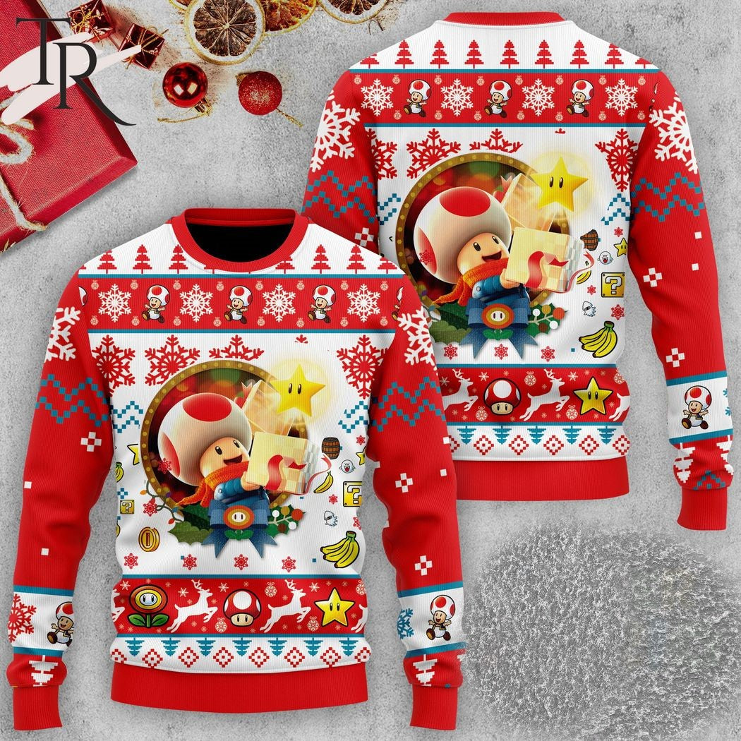 Mario Sweatshirt Super Mario Toad With Star Sweatshirt Red White Unise ...