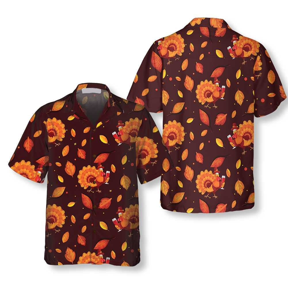 Thanksgiving Hawaii Shirt Thanksgiving Turkey With Glass Of Wine Aloha ...