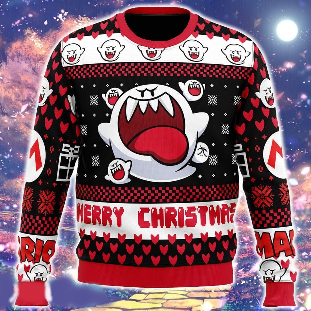 Mario Sweatshirt Boo Super Mario Bros Merry Christmas Sweatshirt Black ...