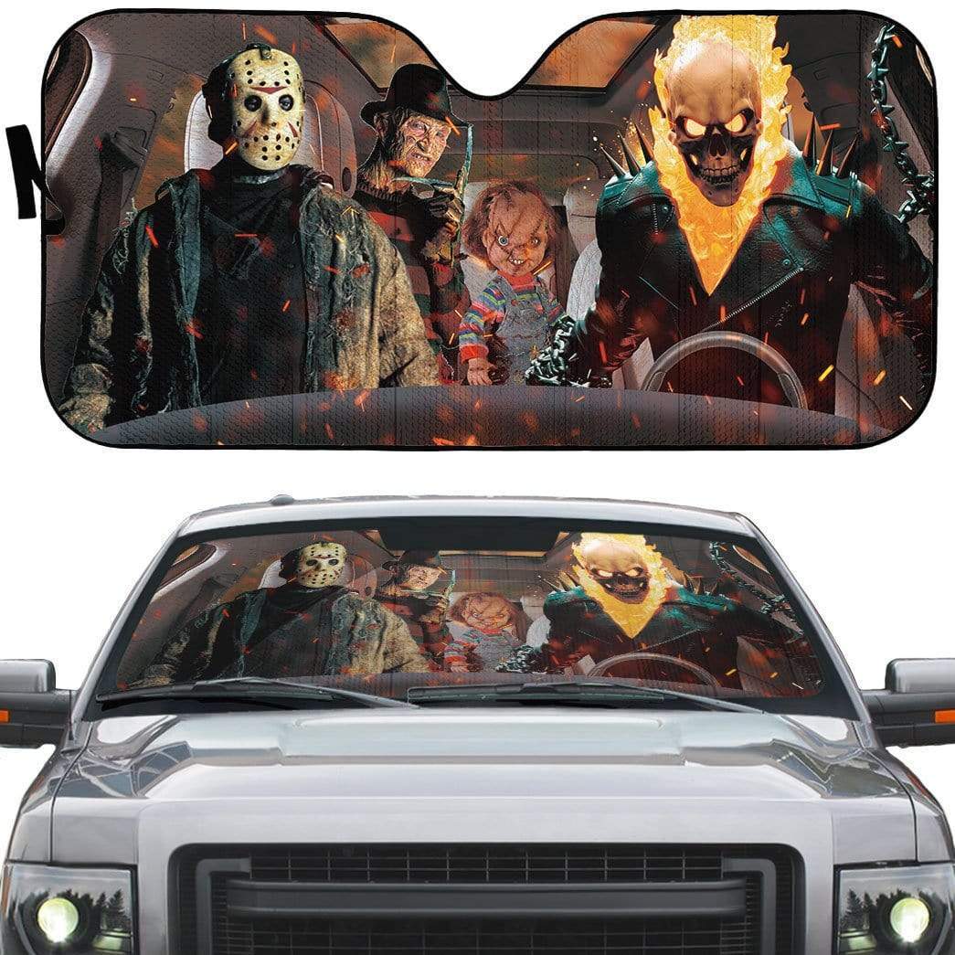 Unifinz Horror Car Sun Shade Ghost Rider Jason Voorhees Chucky Windshi