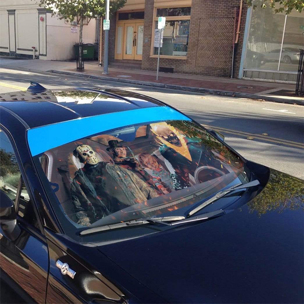 Unifinz Horror Car Sun Shade Ghost Rider Jason Voorhees Chucky Windshi