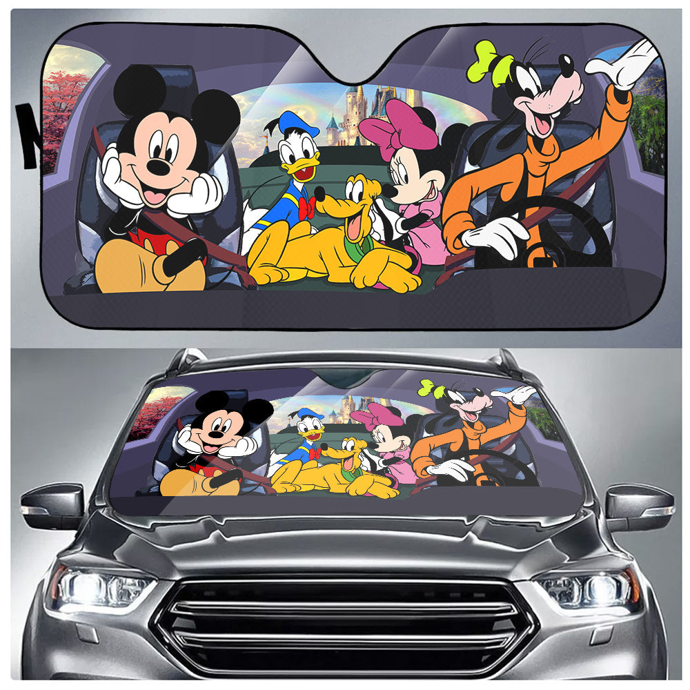 Unifinz DN Car Sun Shade MK Mouse And Friends Windshield Sun Shade Cut